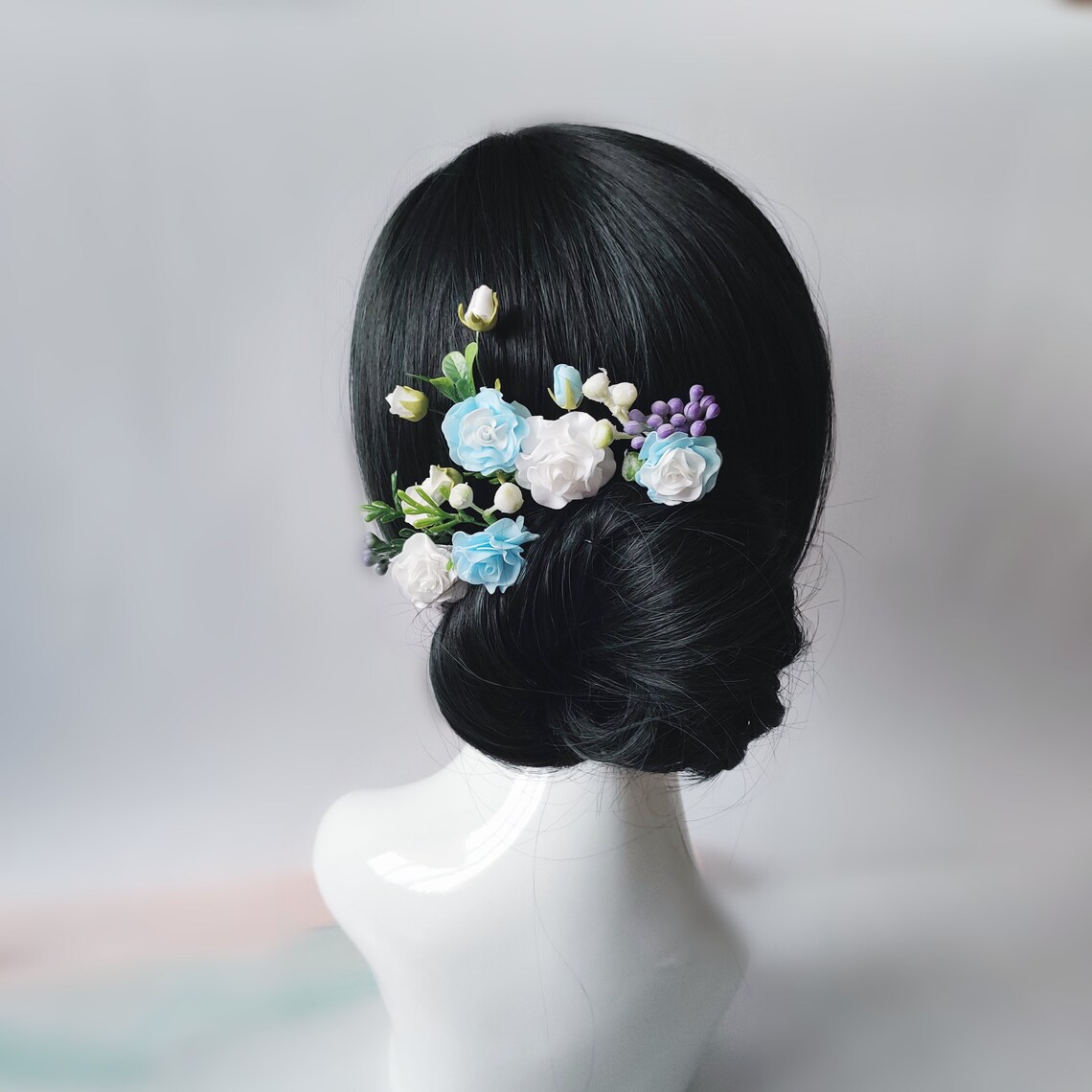 Flower Hair Comb Blue Wedding Flower Hair Piece Bridal Floral - Etsy