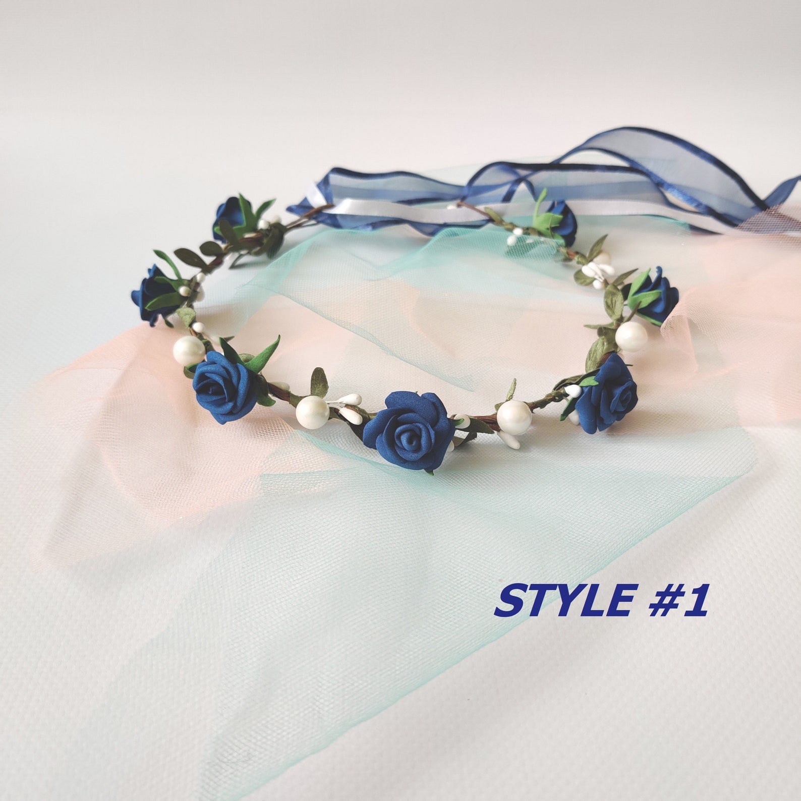 Navy Blue White Flower Crown Royal Blue Floral Crown Navy Wedding ...