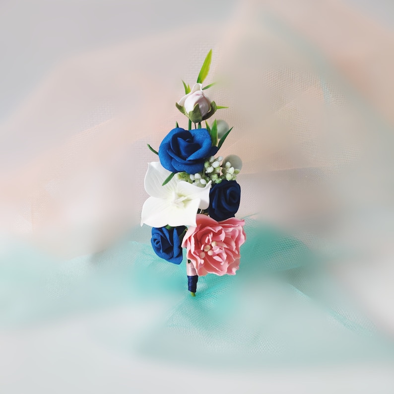 Navy Blue Blush Pink Wrist Corsage and Boutonniere Set Mother - Etsy