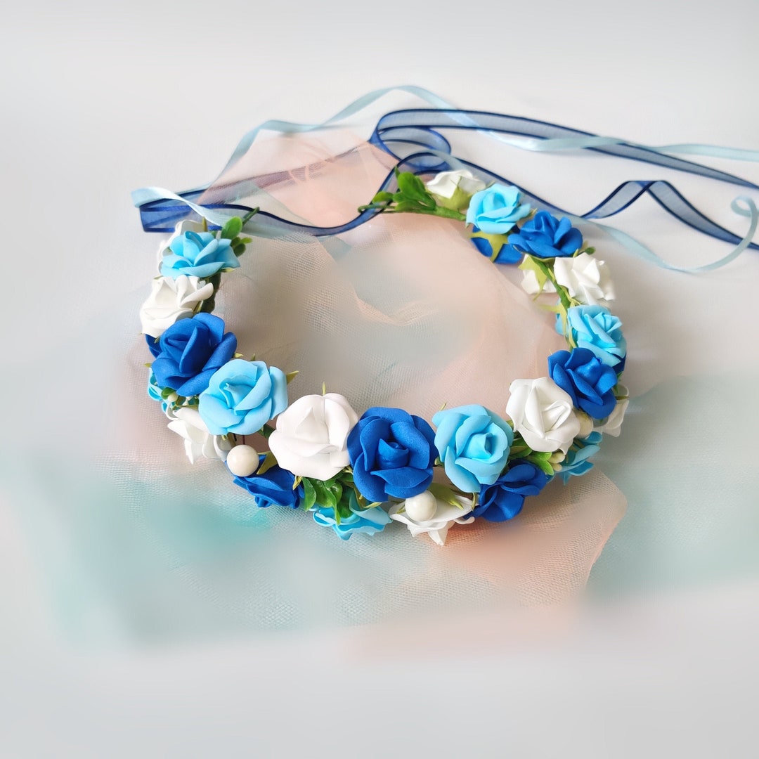 Royal Blue Floral Crown: Wedding Flower Girl Headpiece - Etsy