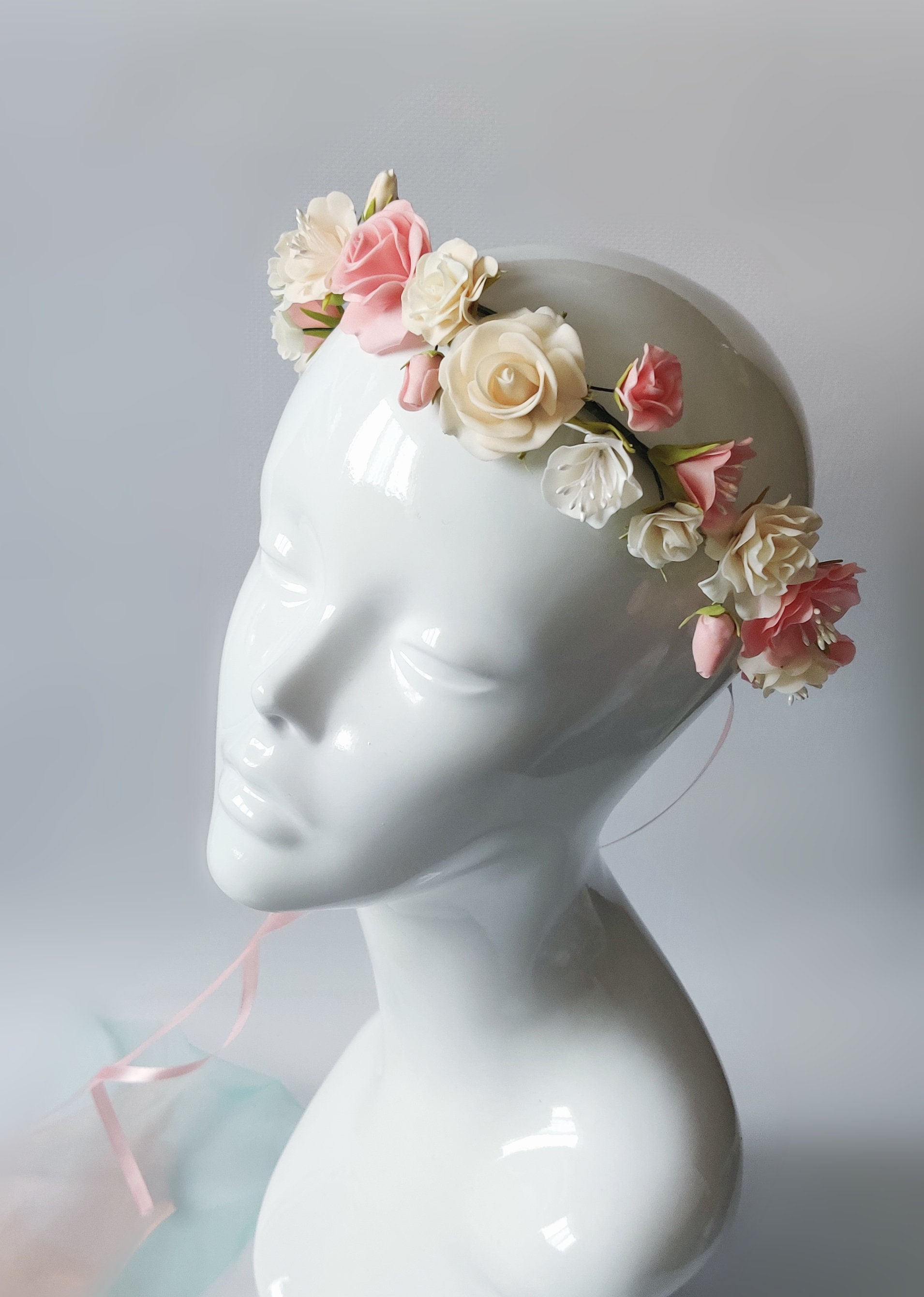 Blush Cream Flower Crown Flower Girl Crown Pink Ivory Wedding | Etsy