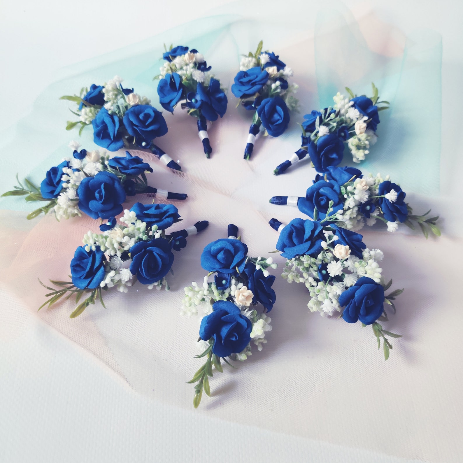 Navy Blue Wrist Corsage and Boutonniere Set Prom Wristlet - Etsy