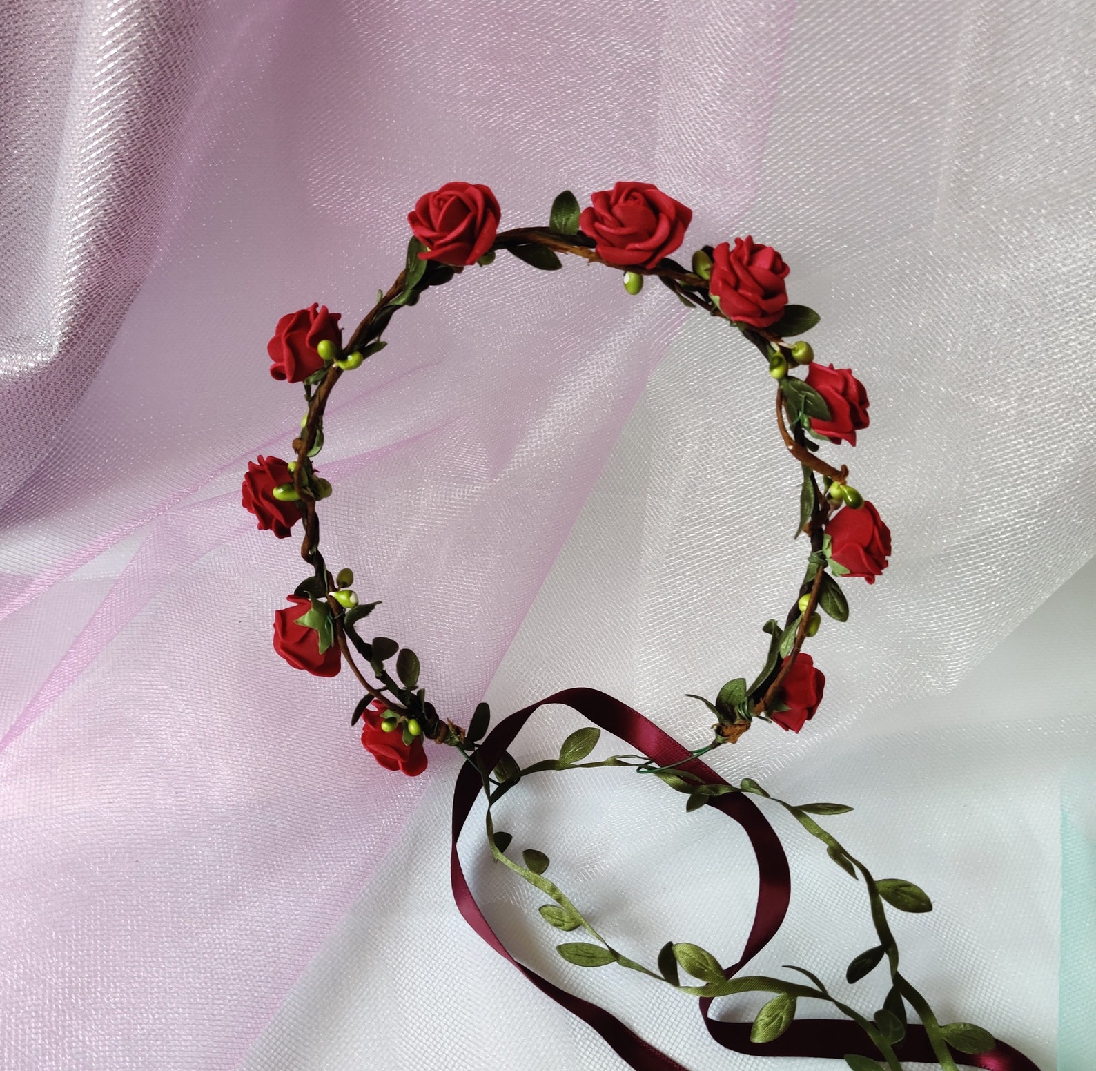 Red Flower Crown Simple Red Wedding Crown Red Bridal Crown - Etsy