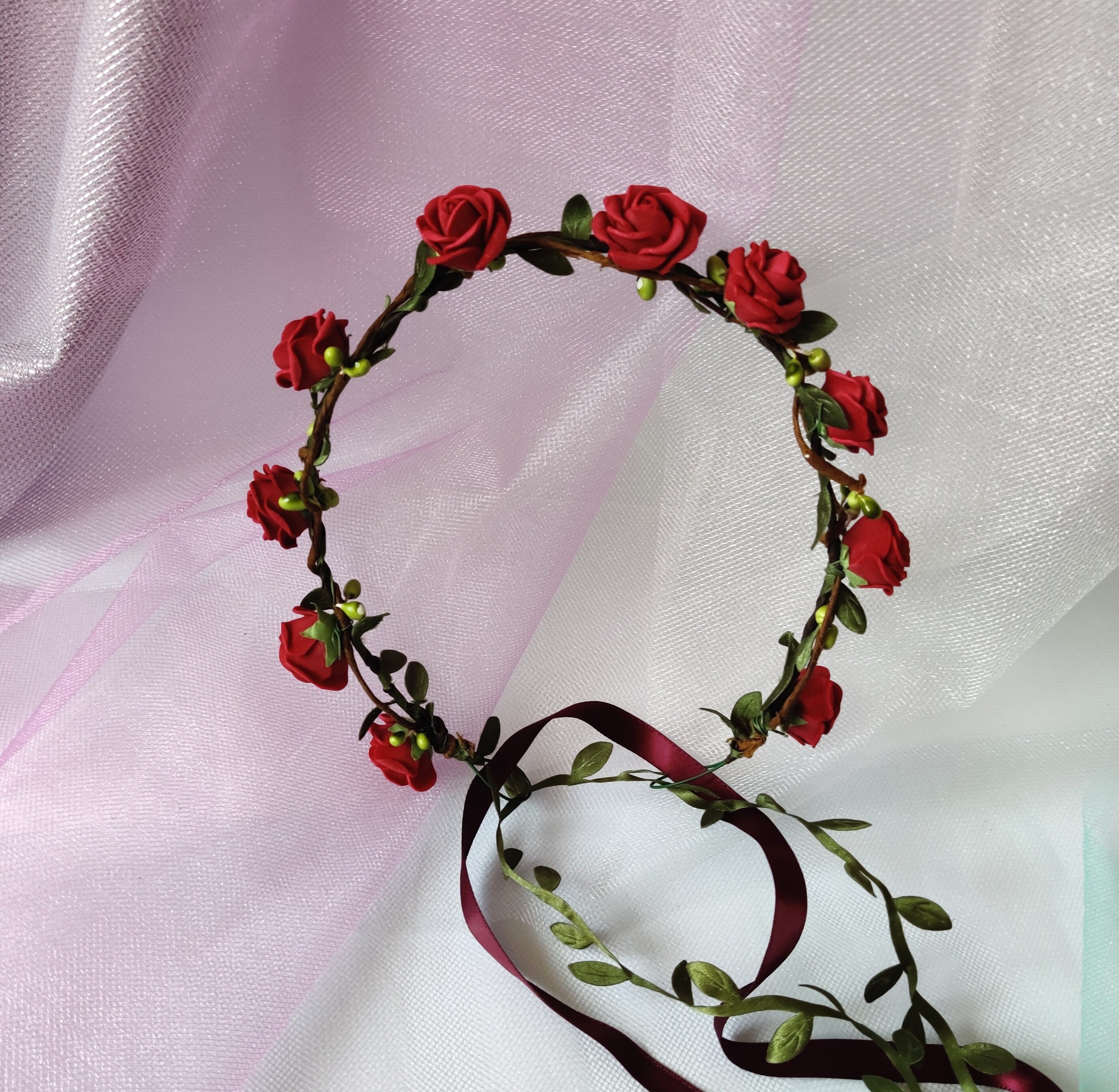 Red Flower Crown Simple Red Wedding Crown Red Bridal Crown - Etsy