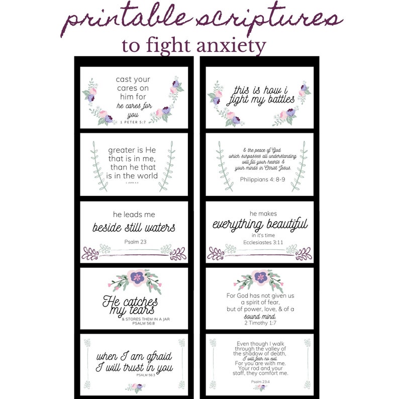 Printable Scriptures for Anxiety - Floral INSTANT DOWNLOAD, 2x3.5 - Etsy