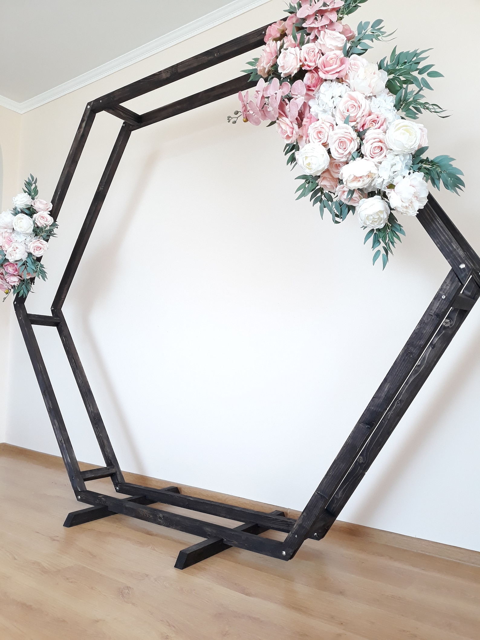Double Hexagon Wooden Wedding Arch Wedding Decor Natural Wood Wooden