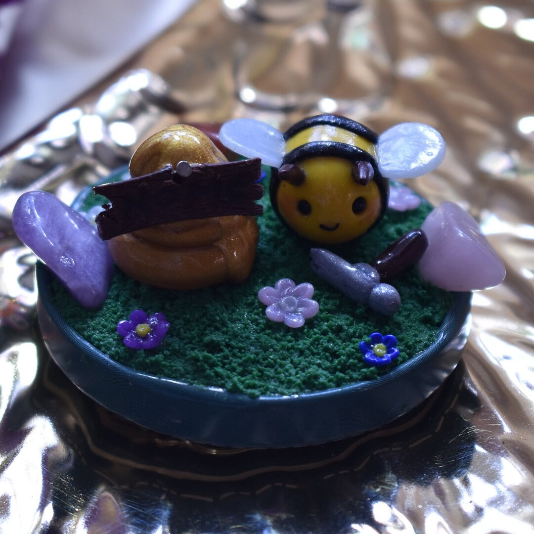 Bee Building Hive Home Jar Lid Art Polymer Clay "altar Companions ...