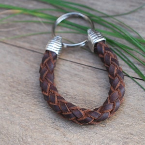 Strong Round Braided Leather Loop Key Ring. Authentic Brown Leather ...