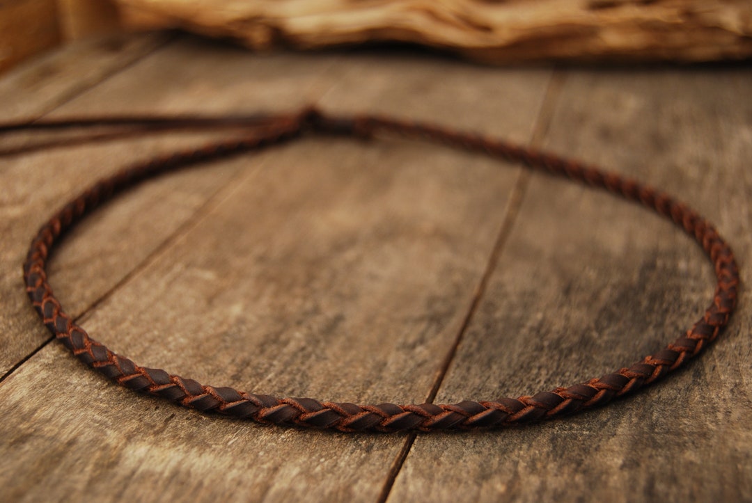 Leather Choker, Braided by Hand. 1st Quality Leather. Round Braid of 4 ...