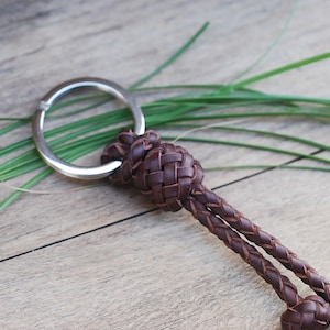 Doble Braided Leather Keychain and Braided Balls. Long Brown Full Grain ...