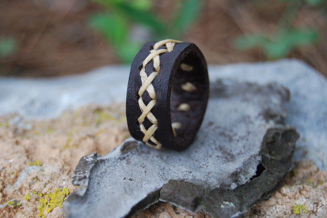 Hand-stitched Leather Ring Made With Quality Leather. Ring - Etsy
