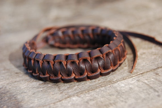 Male Leather Square Knot Bracelet Hand Braided With 1st Quality Cow Leather. Survival Rustic Braiding. Lasting Leather Bracelet for Men. Etsy