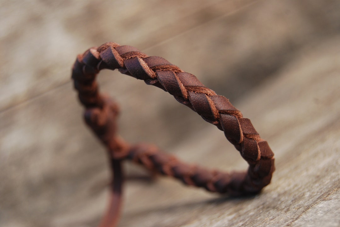 Braided Brown Leather Bracelet for Men. Hand-plaited Leather Bracelet ...