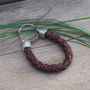 Strong Round Braided Leather Loop Key Ring. Authentic Brown Leather Accessory for Key. Hand ...