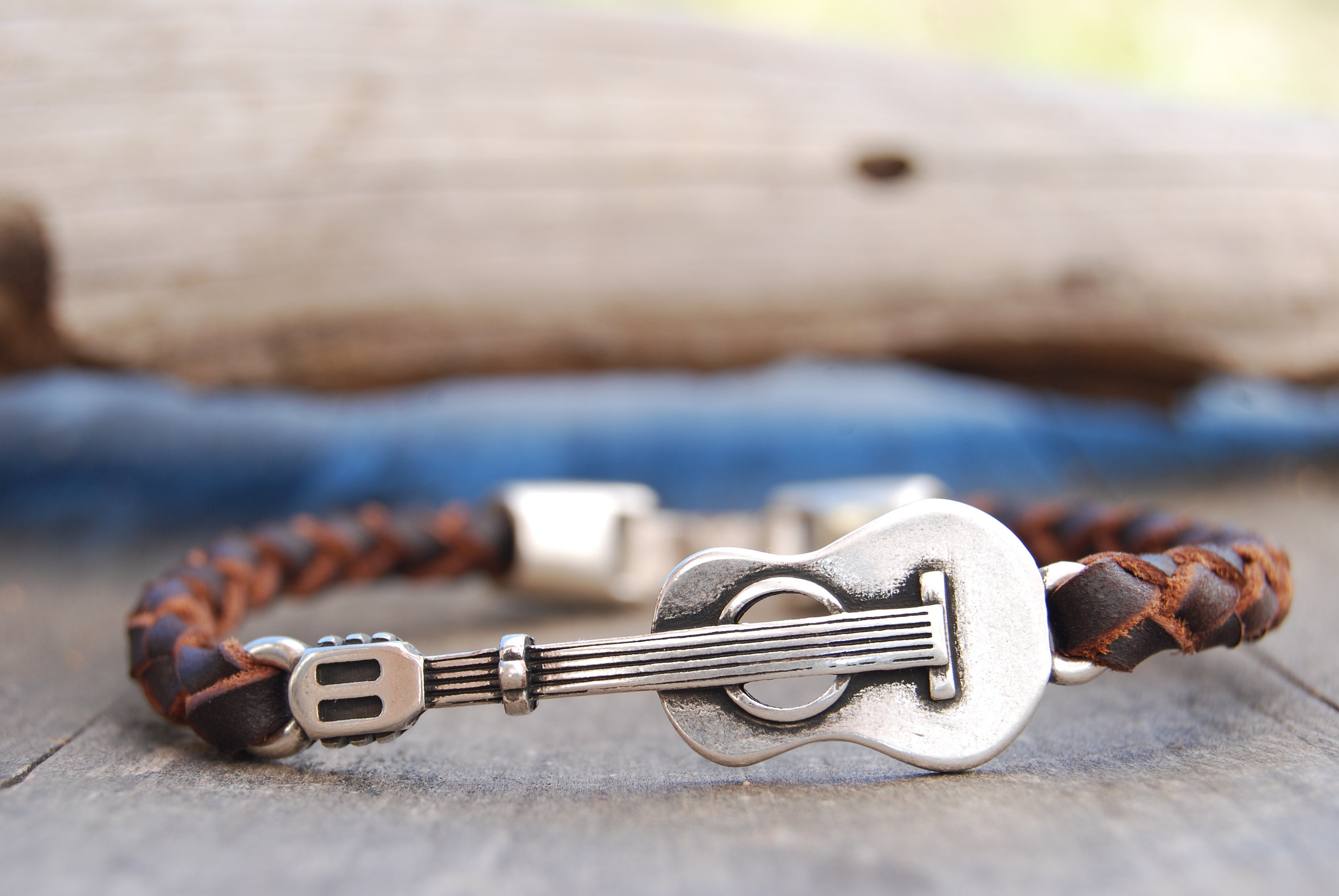 Leather Bracelet With Guitar. Bracelet With Music Instrument - Etsy