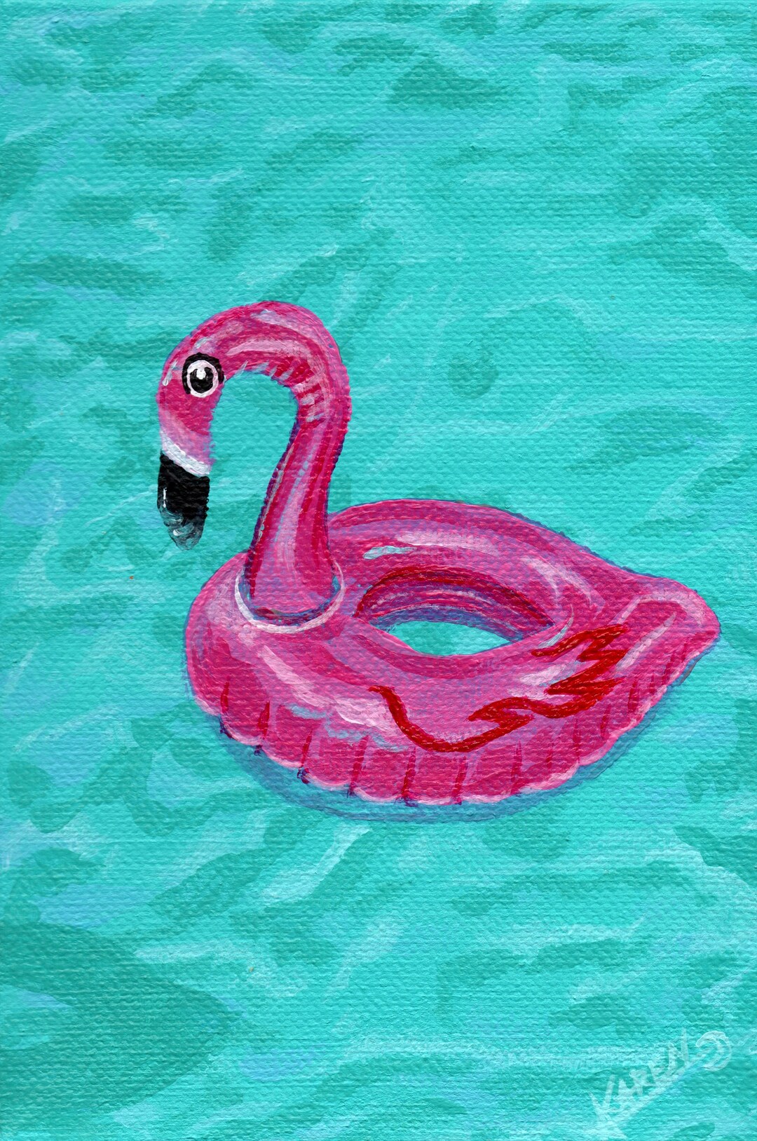 Flamingos in the Pool - ORIGINAL ART PRINT - Flamingo Float - Colorful ...