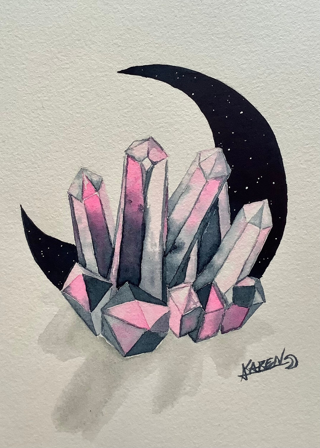 MOON CRYSTAL Watercolor Painting on Cold Pressed Paper 5” X 7” Unframed ...