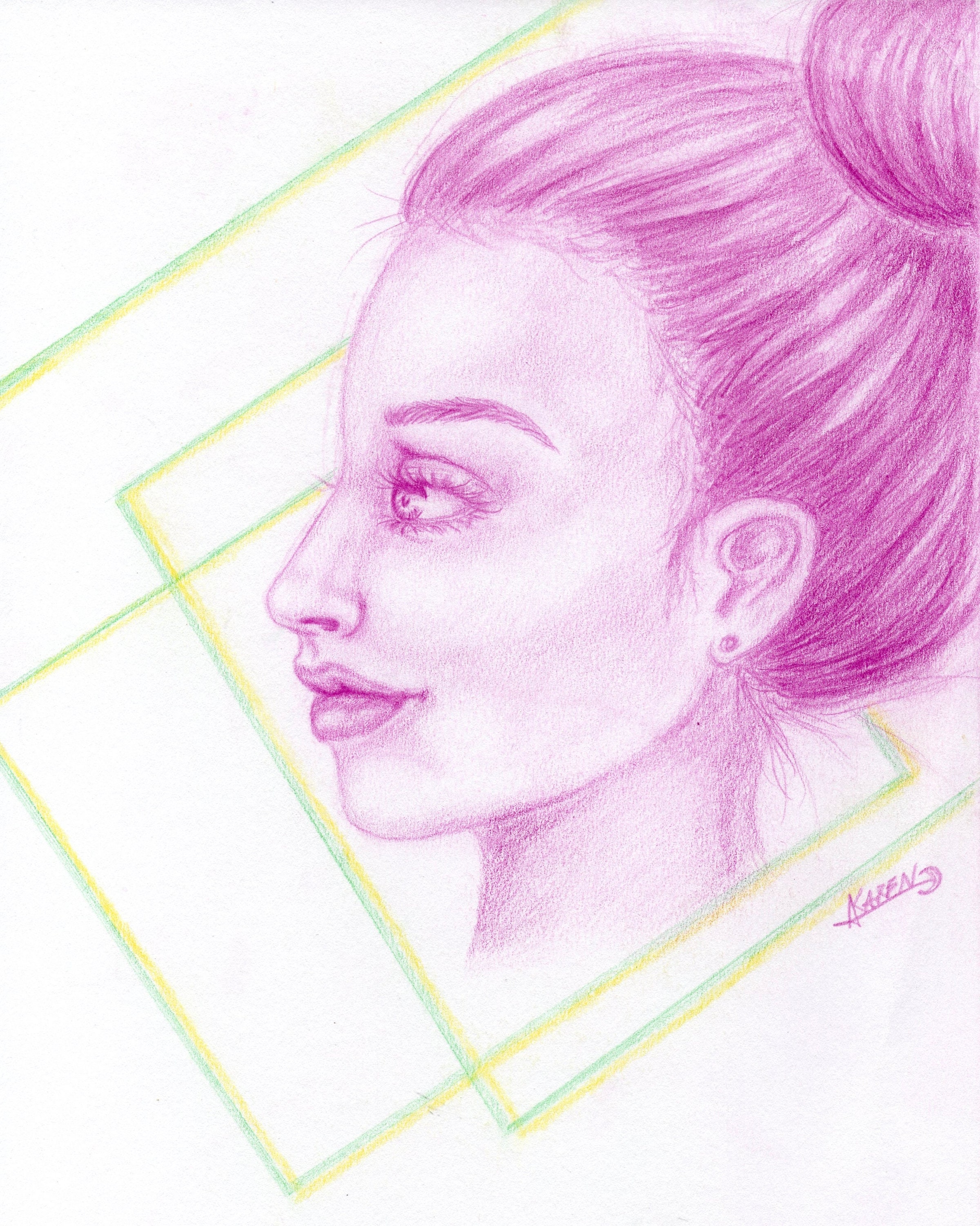 Geometric Profile Pencil Sketch on Paper 7” X 8.5” Unframed - Etsy