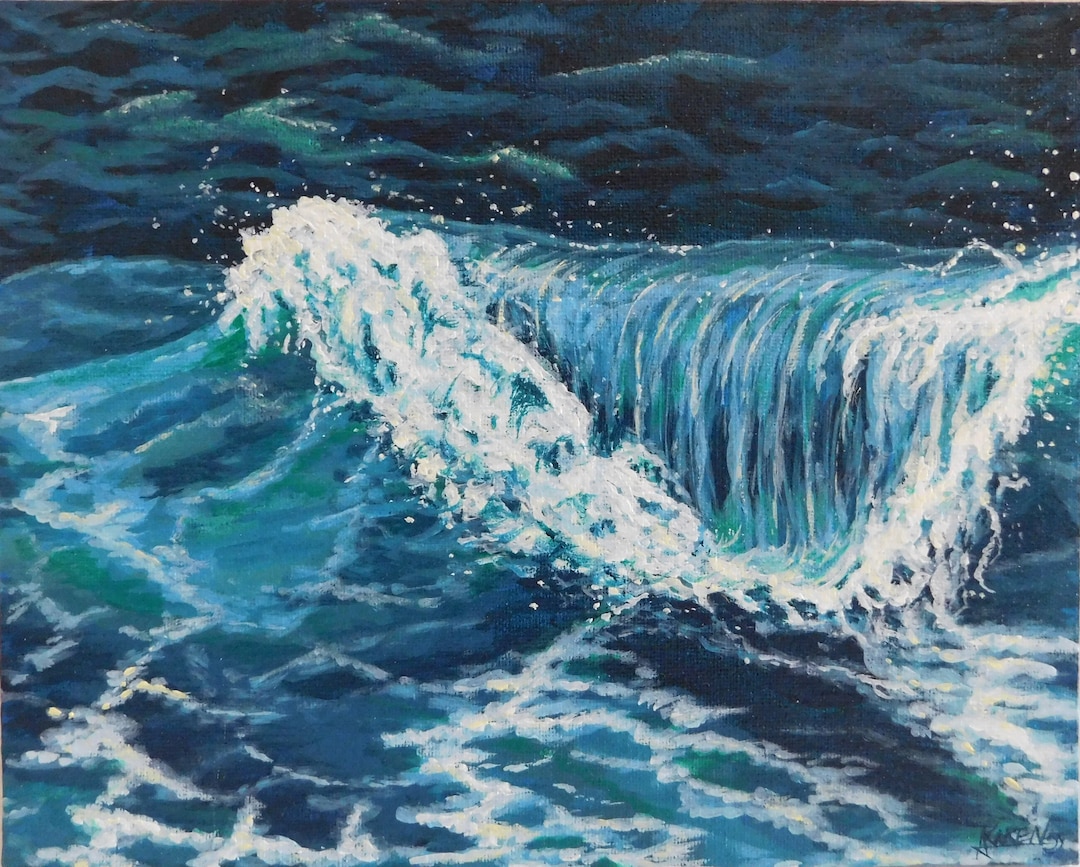 Ocean Wave Acrylic Painting on Stretched Canvas - Etsy