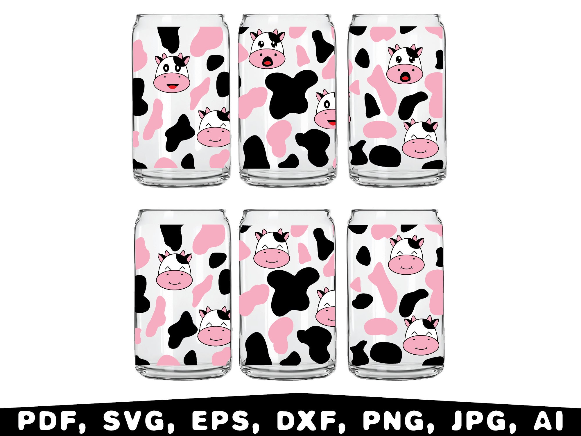Cow Can Glass Wrap SVG, Baby Cow Glass Wrap Svg, 16oz Cow Head Libbey ...