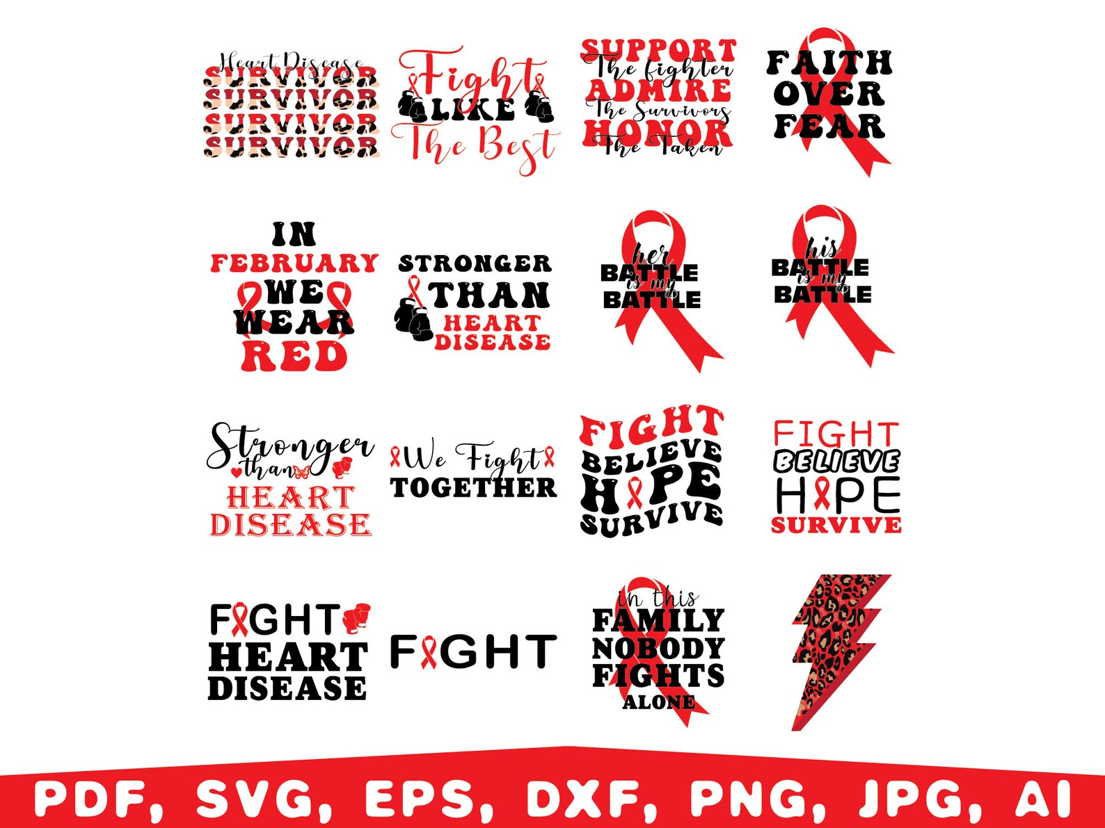 Heart Disease Awareness Svg Png, I Wear Red Svg,red Ribbon Svg, Heart ...