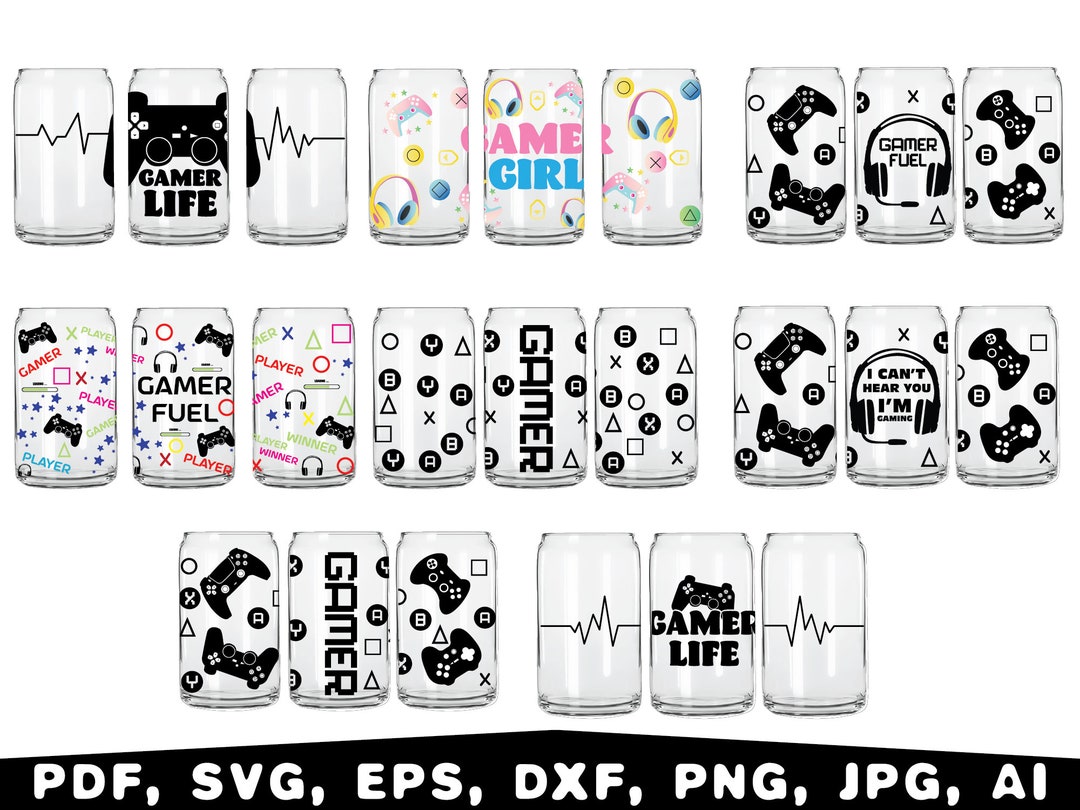 Gamer Fuel Can Glass Wrap SVG, Gamer Glass Wrap Svg, 16oz Gaming Libbey ...