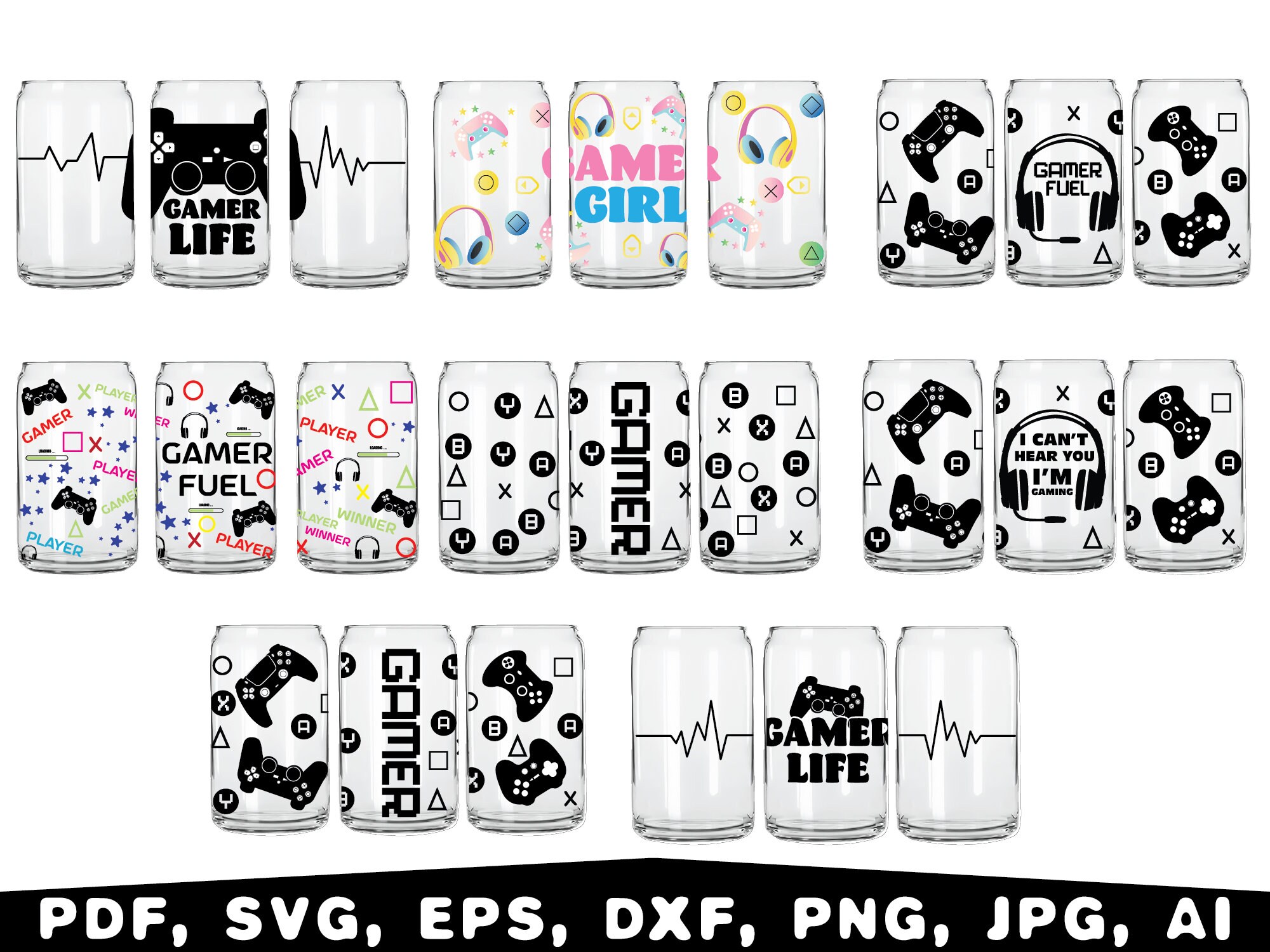 Gamer Fuel Can Glass Wrap SVG, Gamer Glass Wrap Svg, 16oz Gaming Libbey ...