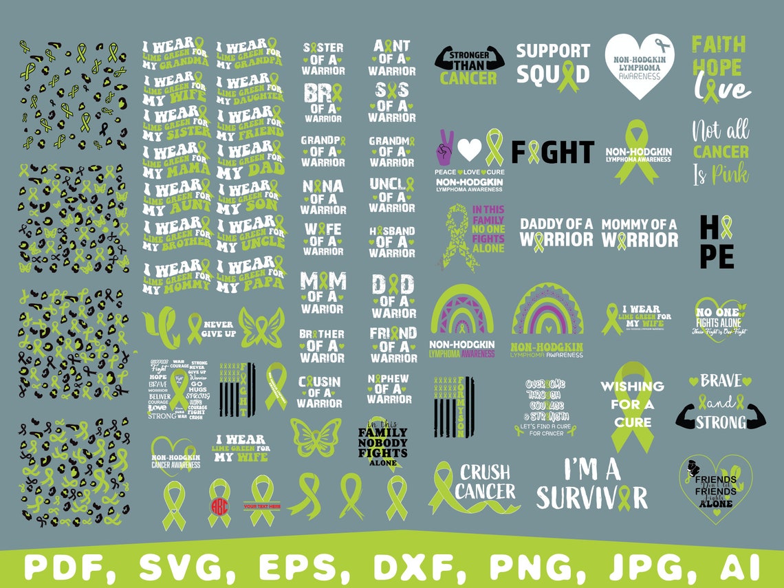 Non-hodgkin Lymphoma Awareness Svg Bundle, Lime Green Ribbon Svg ...
