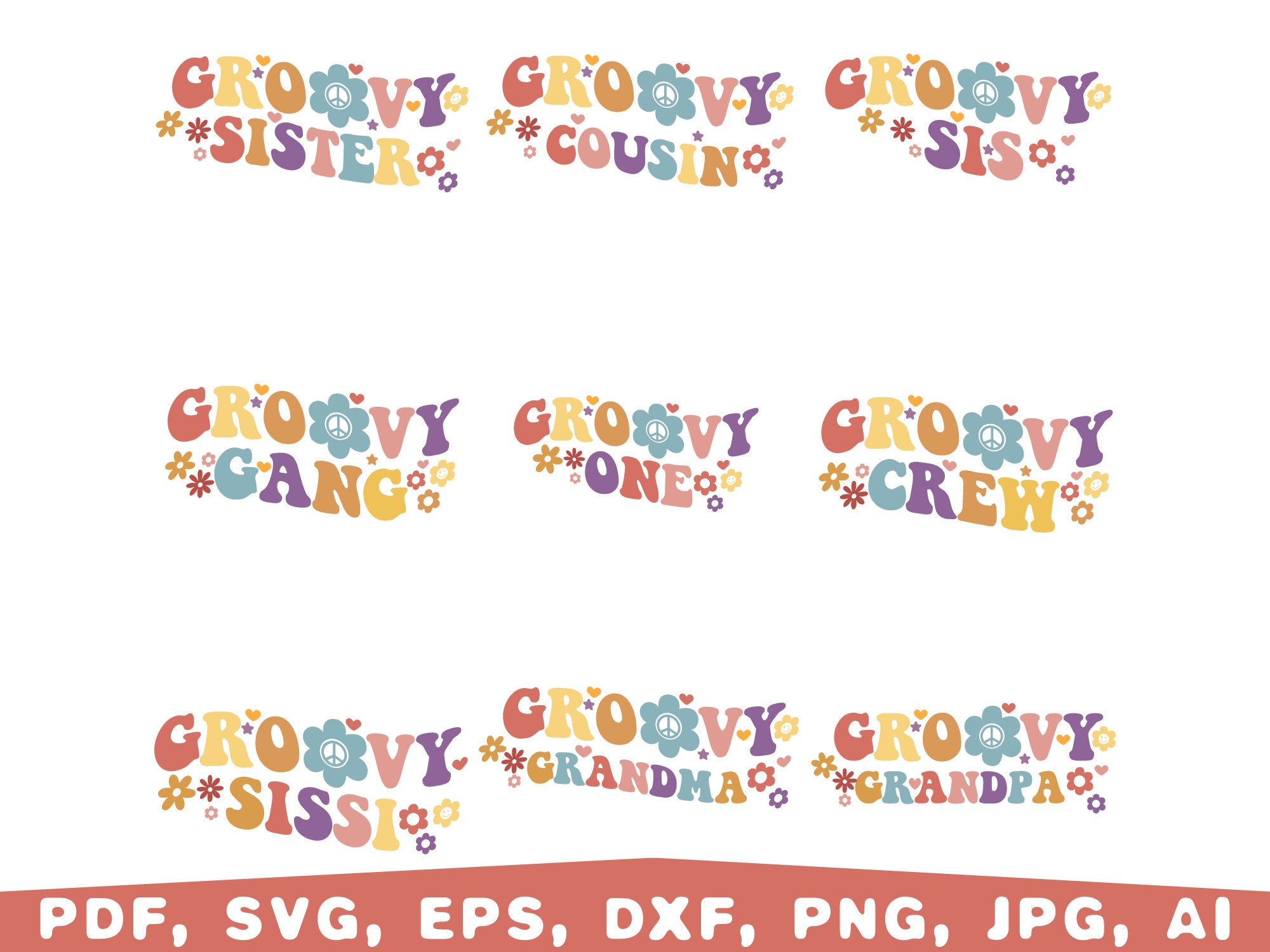 Groovy Family Svg Bundle, Groovy Family Ng, Retro Family Svg, Matching ...