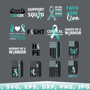 Cervical Cancer Awareness Svg Bundle , Teal and White Ribbon Svg ...