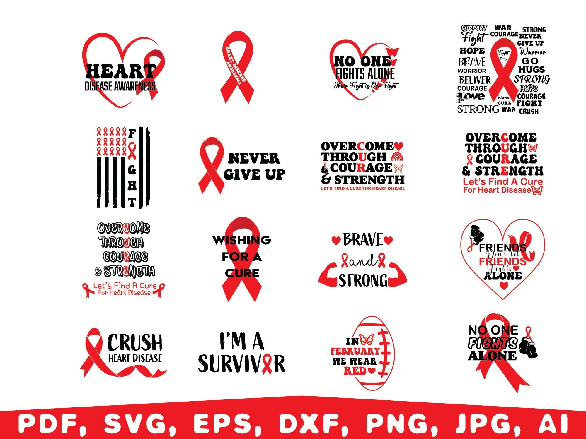 Heart Disease Awareness Svg Png, I Wear Red Svg,red Ribbon Svg, Heart ...