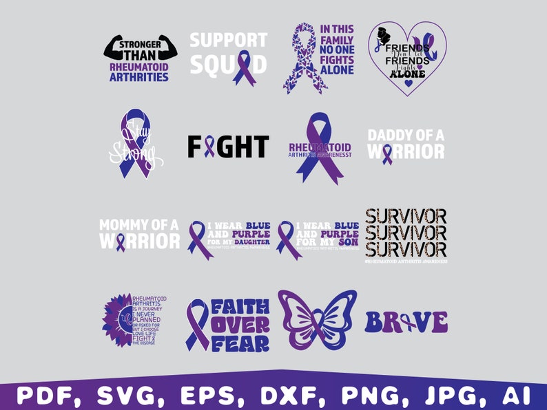Rheumatoid Arthritis, Blue and Purple Ribbon Svg, in May We Wear Blue ...