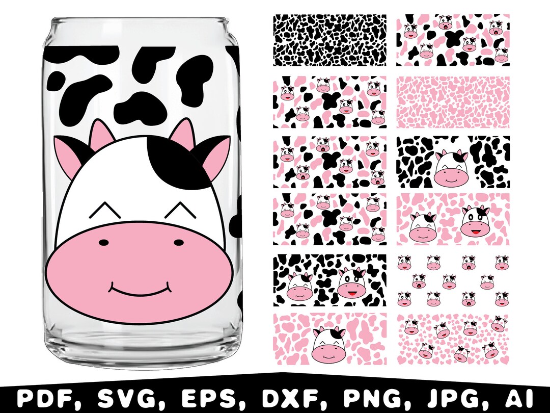 Cow Can Glass Wrap SVG, Baby Cow Glass Wrap Svg, 16oz Cow Head Libbey ...
