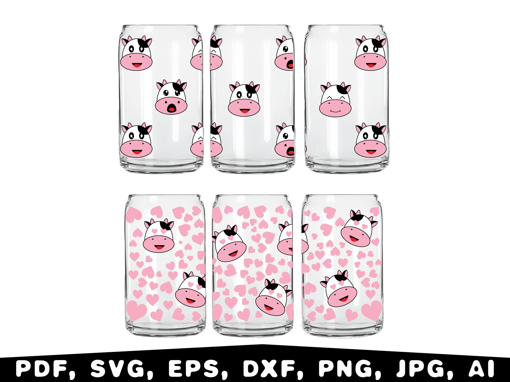 Cow Can Glass Wrap SVG, Baby Cow Glass Wrap Svg, 16oz Cow Head Libbey ...