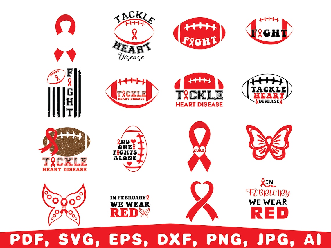 Heart Disease Awareness Svg Png, I Wear Red Svg,red Ribbon Svg, Heart ...