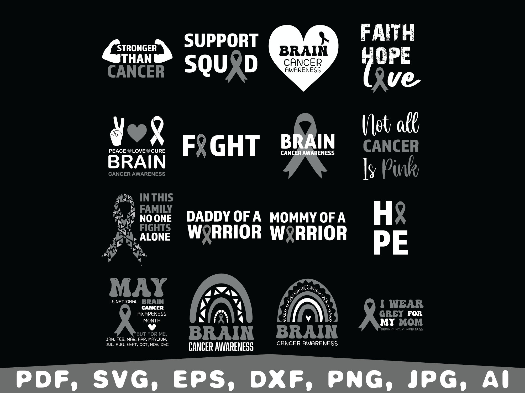 Brain Cancer Awareness Svg, Grey Ribbon SVG, Brain Cancer Cut Files ...