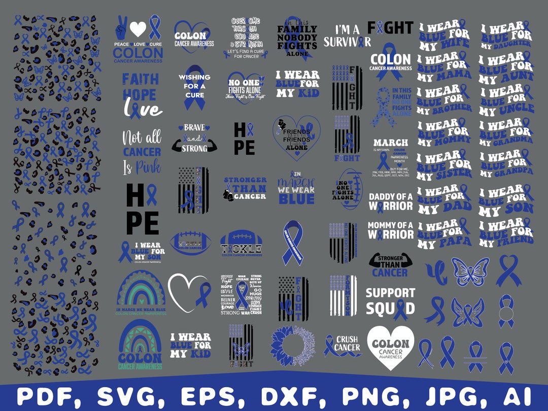 Colon Cancer Awareness Svg, Blue Ribbon SVG, Colon Cancer Cut Files ...