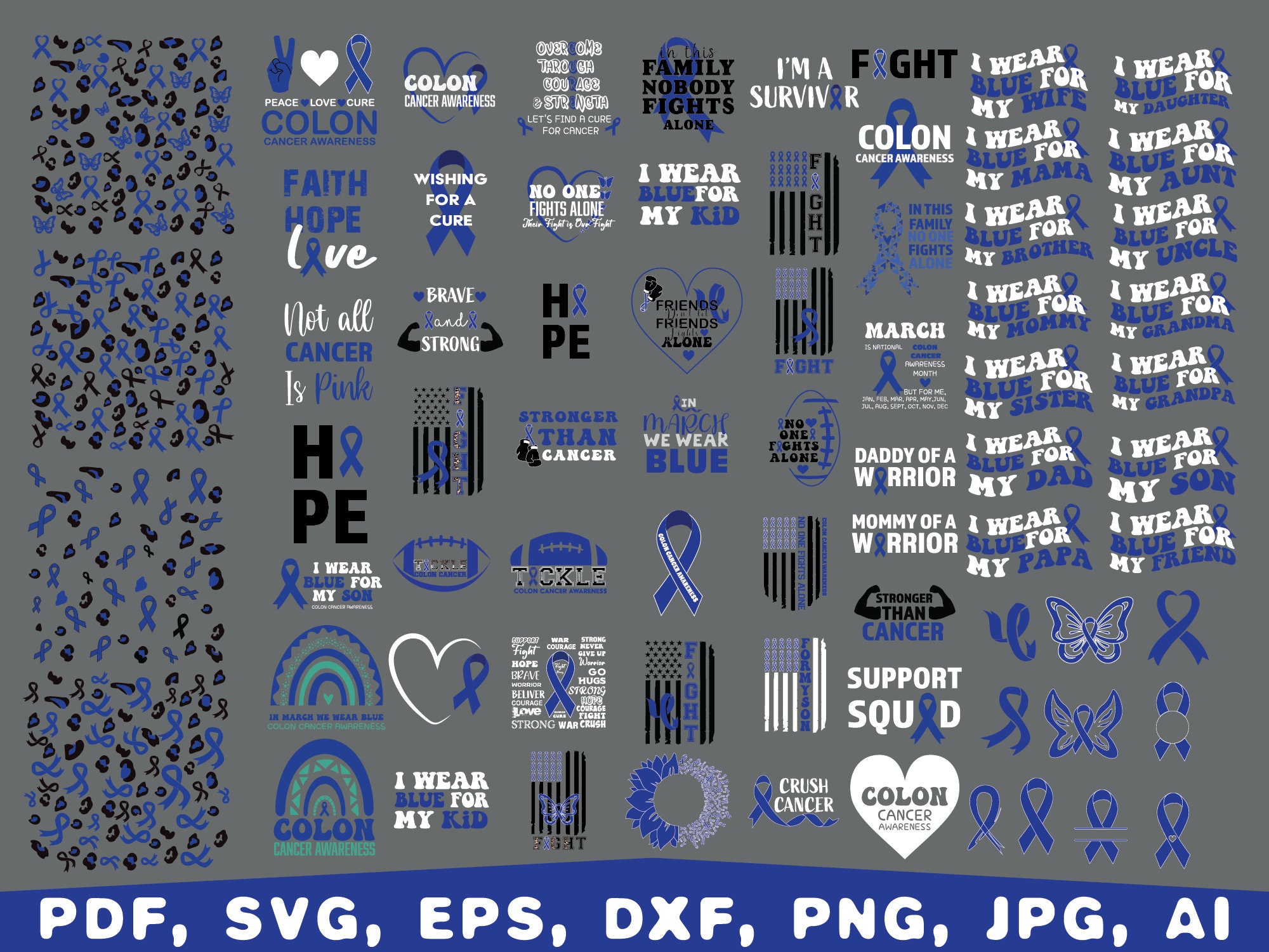 Colon Cancer Awareness Svg, Blue Ribbon SVG, Colon Cancer Cut Files ...