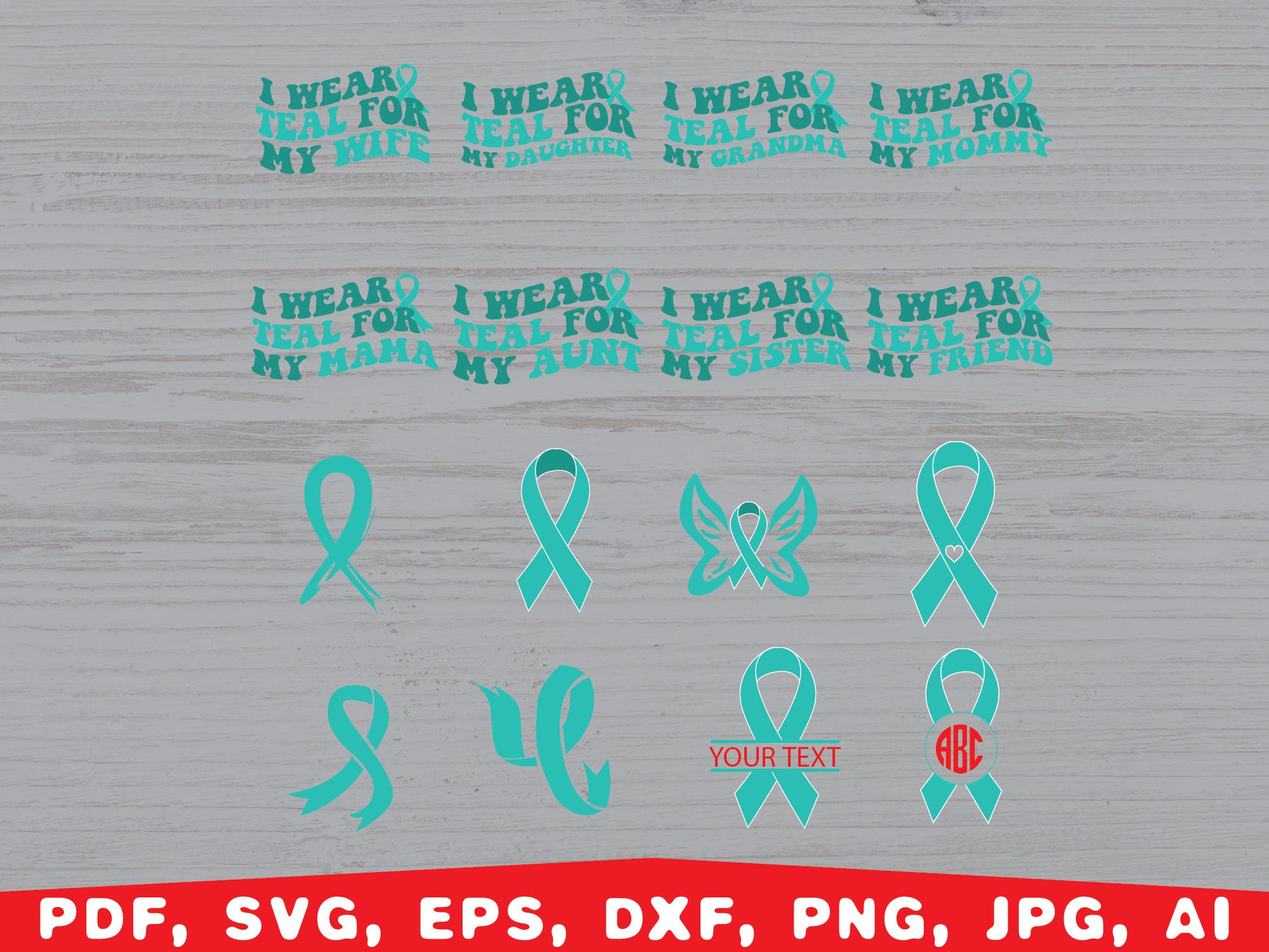 Ovarian Cancer Awareness Svg Bundle , Teal Ribbon Svg, Ovarian Cancer ...