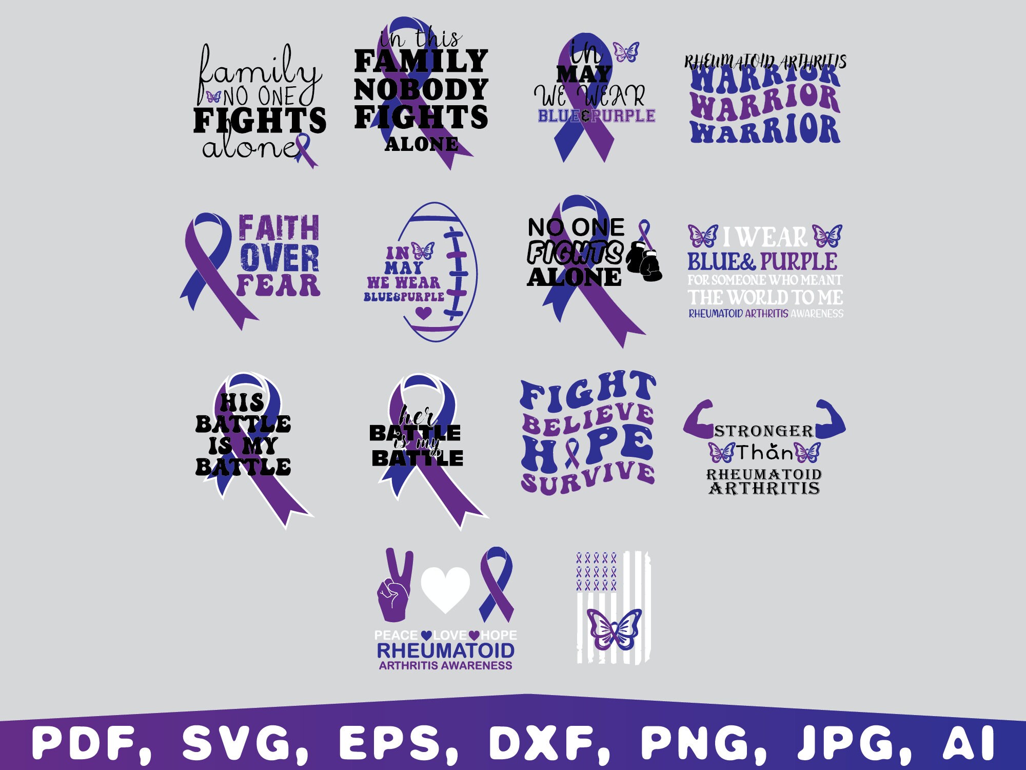 Rheumatoid Arthritis, Blue and Purple Ribbon Svg, in May We Wear Blue ...