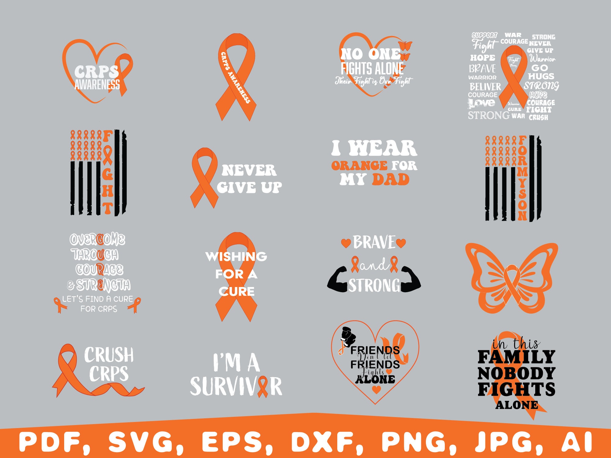 CRPS Awareness Svg, Orange Ribbon SVG, Crps Cut Files, Crps Ribbon SVG ...
