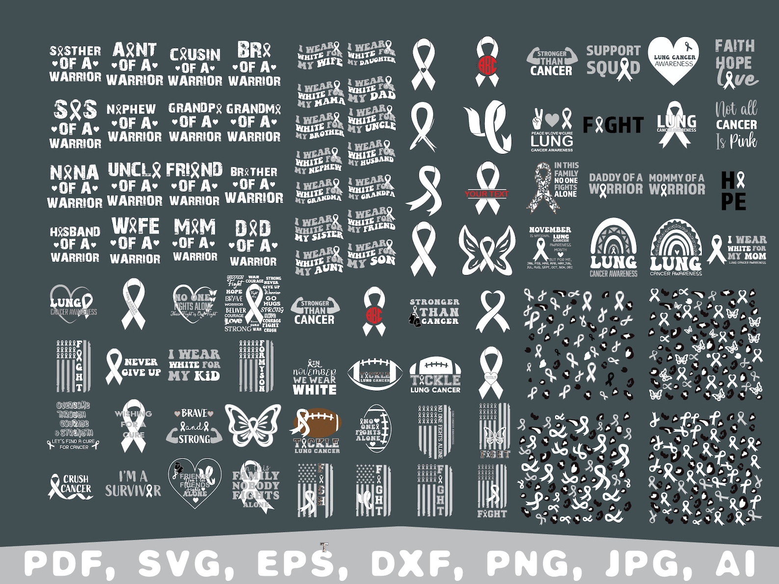 Lung Cancer Awareness Svg, White Ribbon SVG, Lung Cancer Cut Files ...