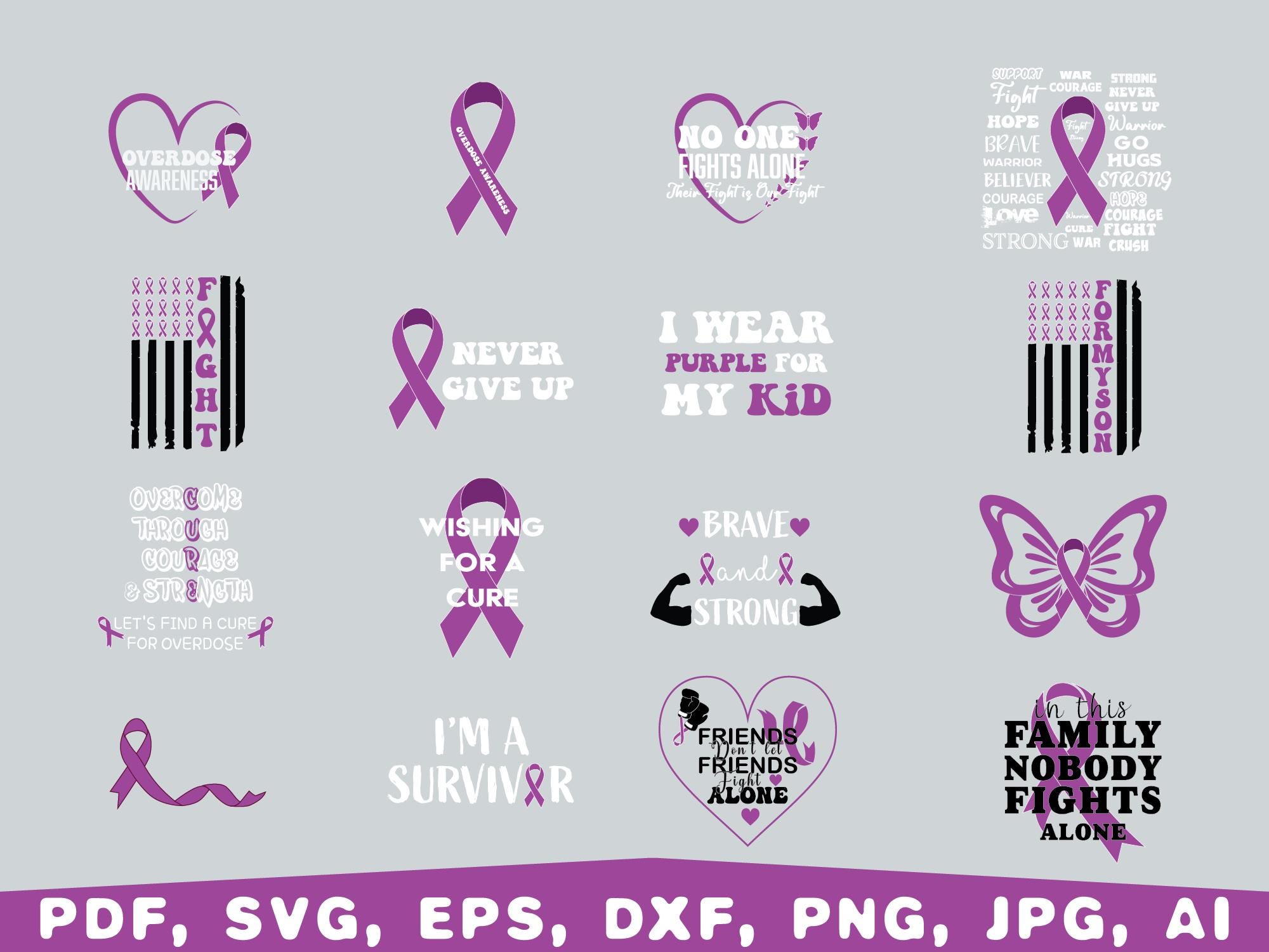 Overdose Awareness Svg, Purple Ribbon SVG, Overdose Cut Files ...