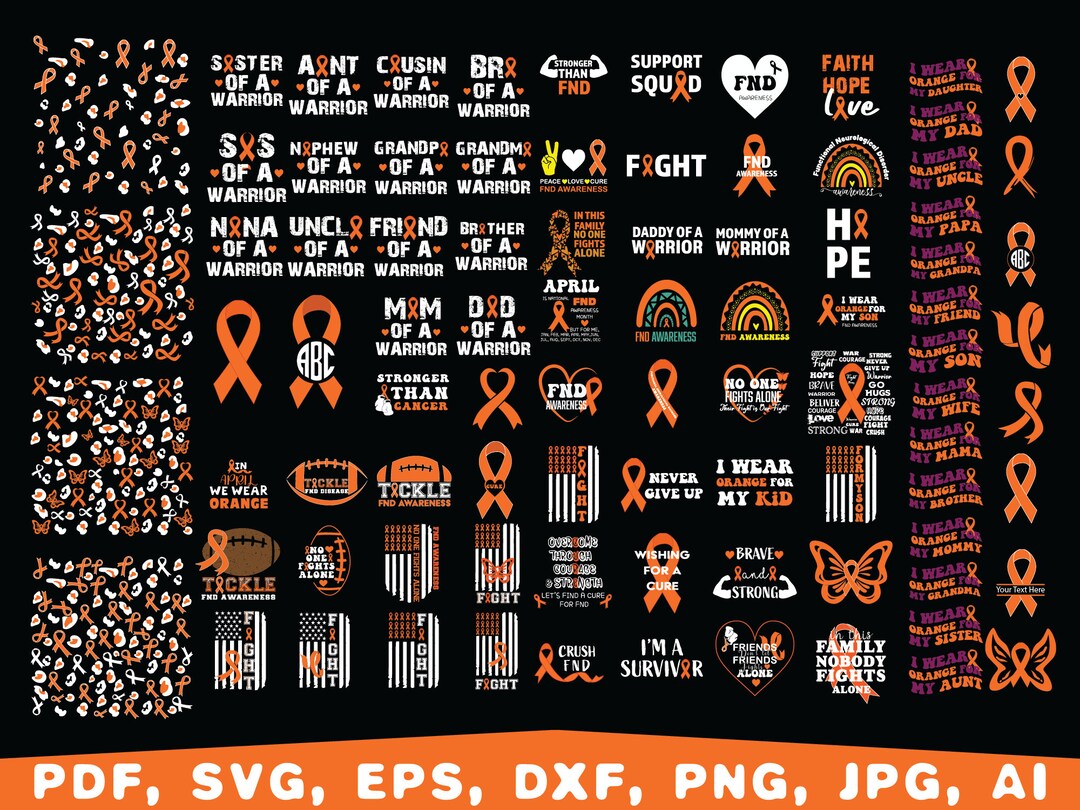 FND Awareness Svg, Functional Neurological Disorder Svg, Orange Ribbon ...