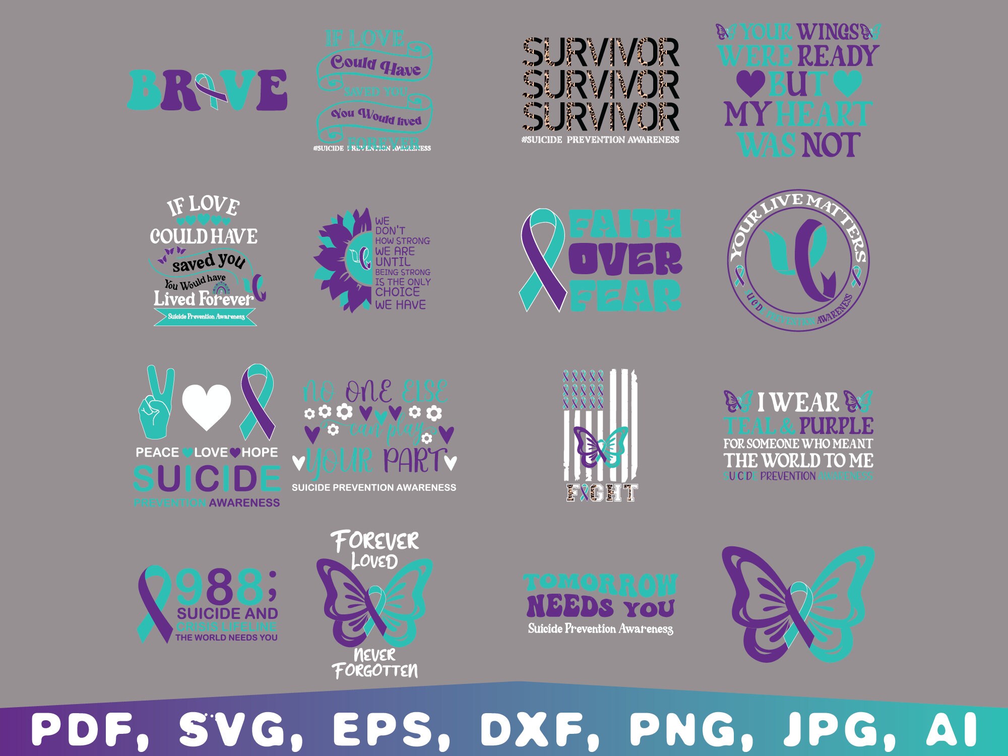 Suicide Prevention Awareness Svg, I Wear Teal and Purple Svg, Teal and ...