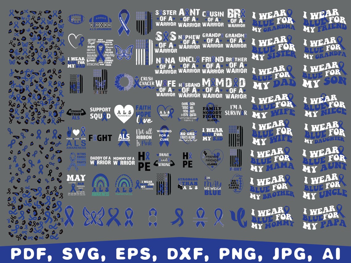 ALS Awareness Svg, Blue Ribbon SVG, Als Cancer Cut Files, Als Ribbon ...