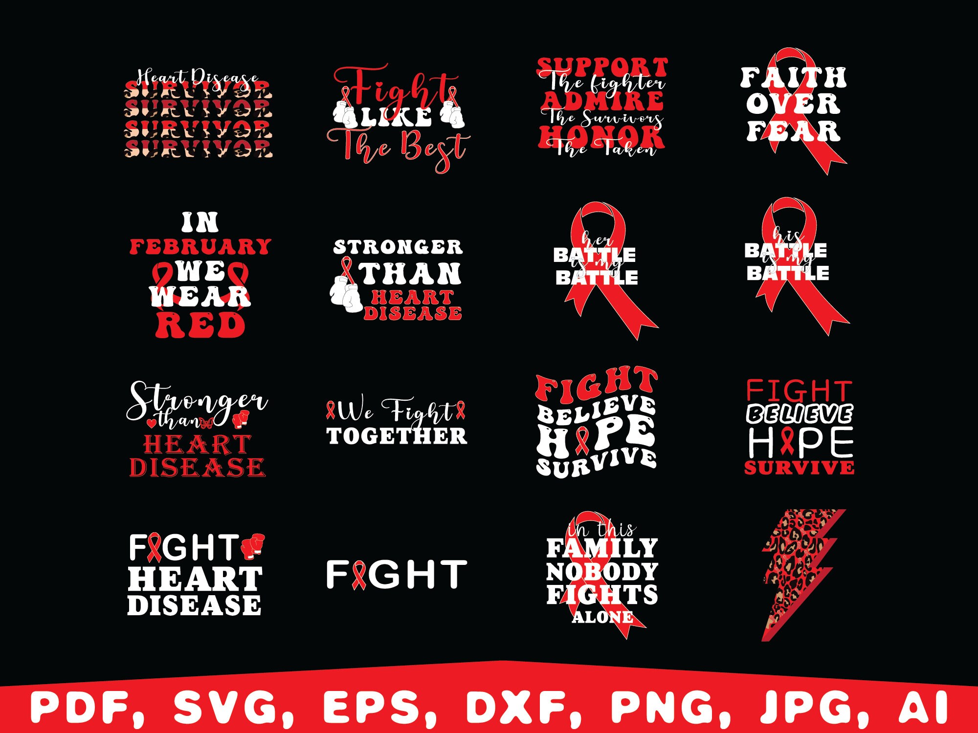 Heart Disease Awareness Svg Png, I Wear Red Svg,red Ribbon Svg, Heart ...