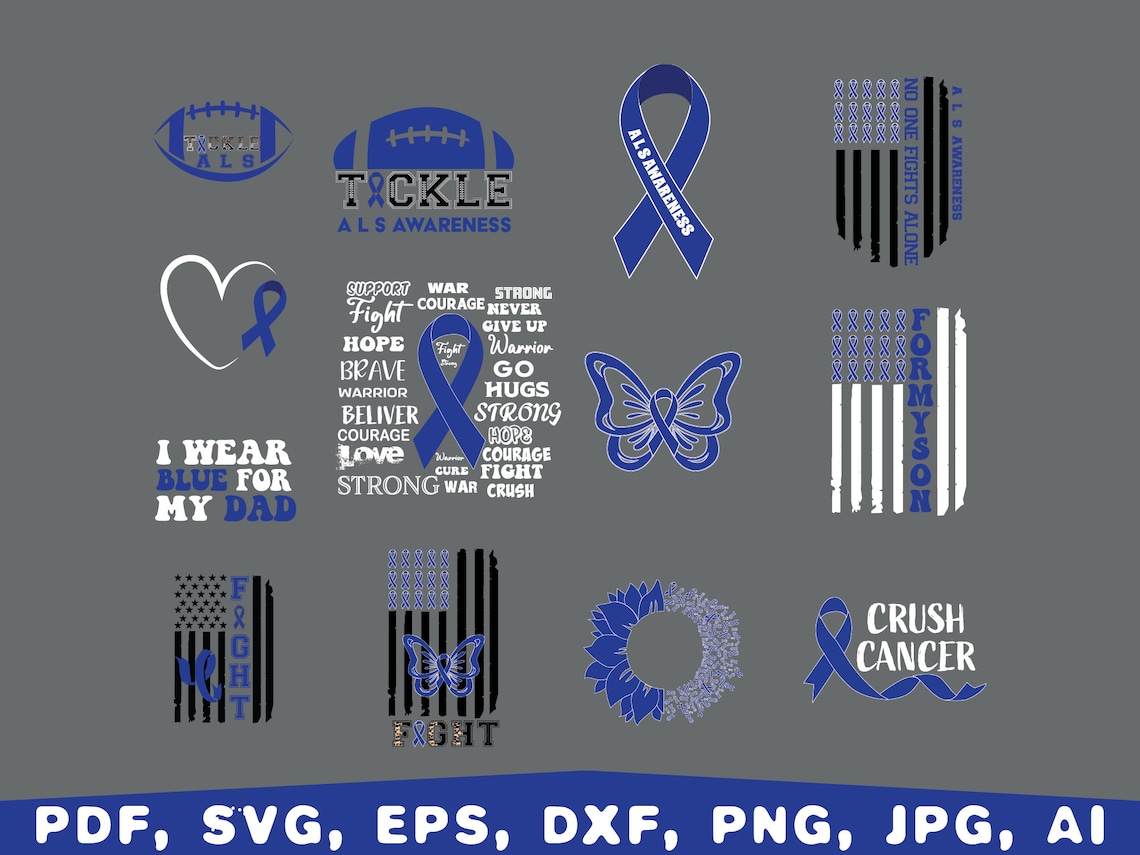 ALS Awareness Svg, Blue Ribbon SVG, Als Cancer Cut Files, Als Ribbon ...