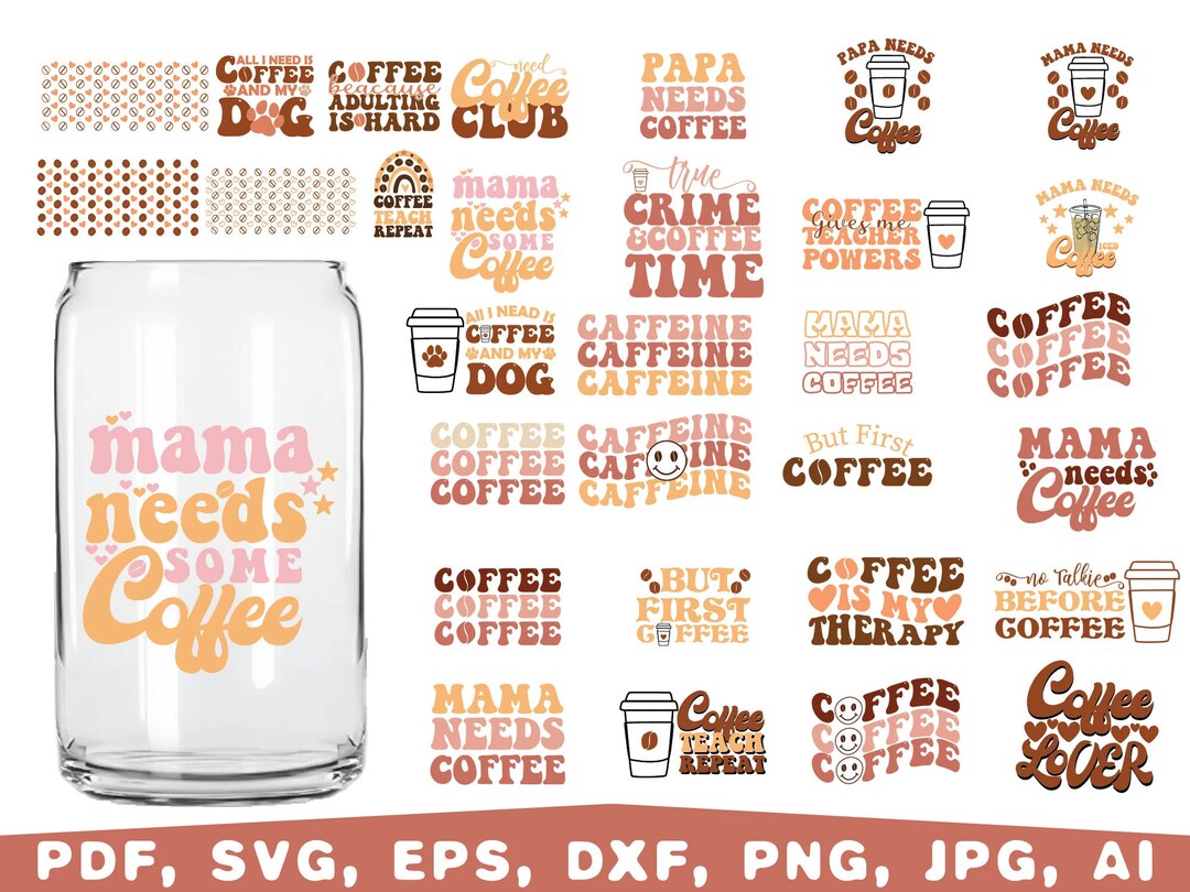 Retro Coffee Can Glass Libbey Svg Png, Coffee Glass Wrap Svg Bundle ...