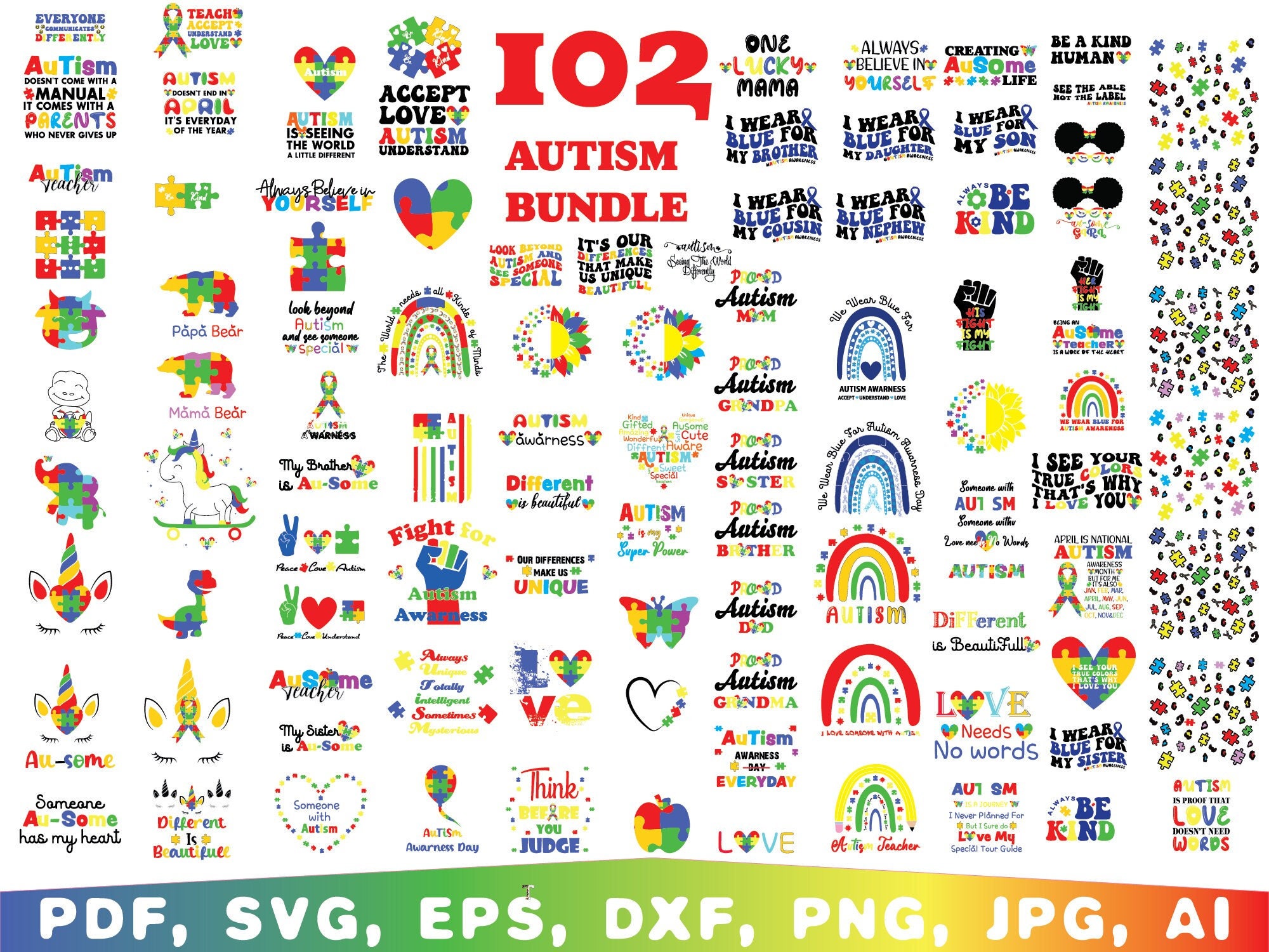 Autism Svg Bundle, Autism Svg, Autism Puzzle Svg, Autism Awareness ...